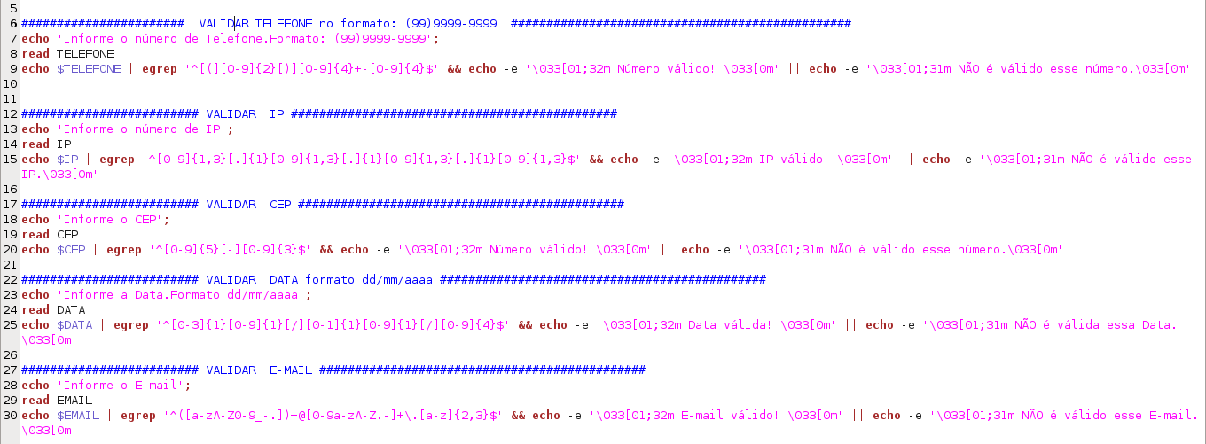 Shell Script validando com Expressões Regulares